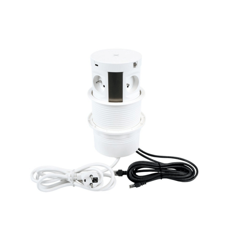 Ausziehbare Steckdose mit kabellosem Laden 4x230V + 2xUSB-Laden A/C ...