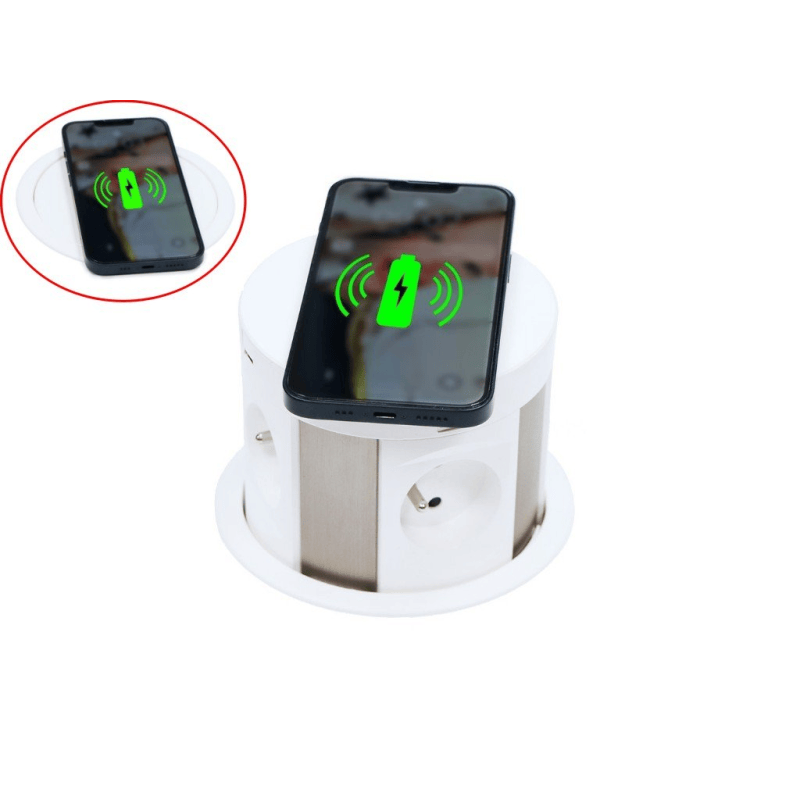 Ausziehbare Steckdose mit kabellosem Laden 4x230V + 2xUSB-Laden A/C ...