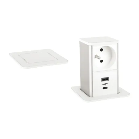 Ausziehbare Steckdose SQUARE UP FRENCH 1x230V + USB A-C / Weiß matt