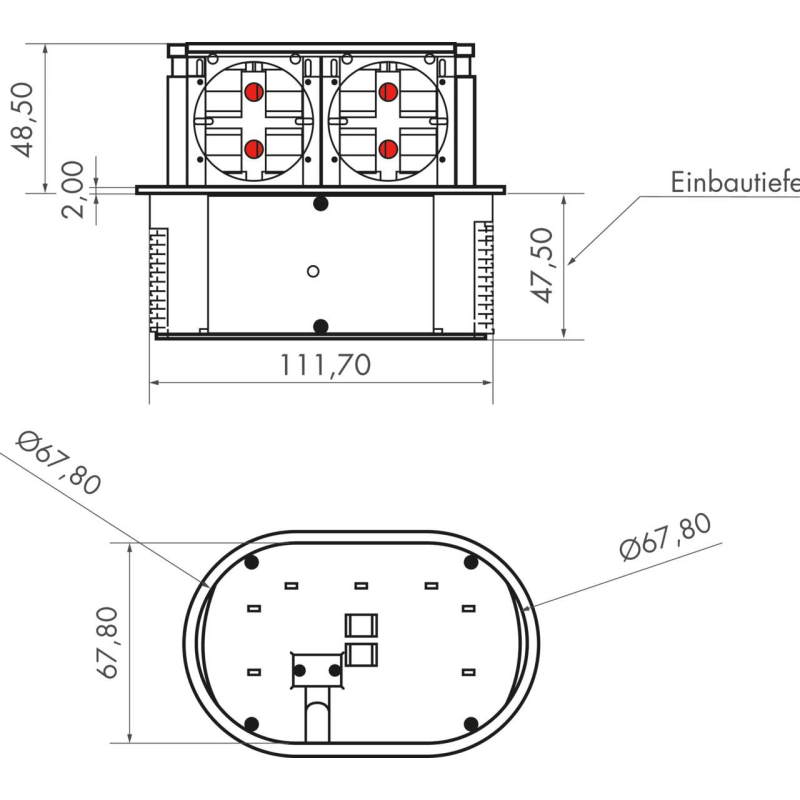 Ausziehbare Doppelsteckdose PICCOLINO SCHUCO 2x 230V / Edelstahl