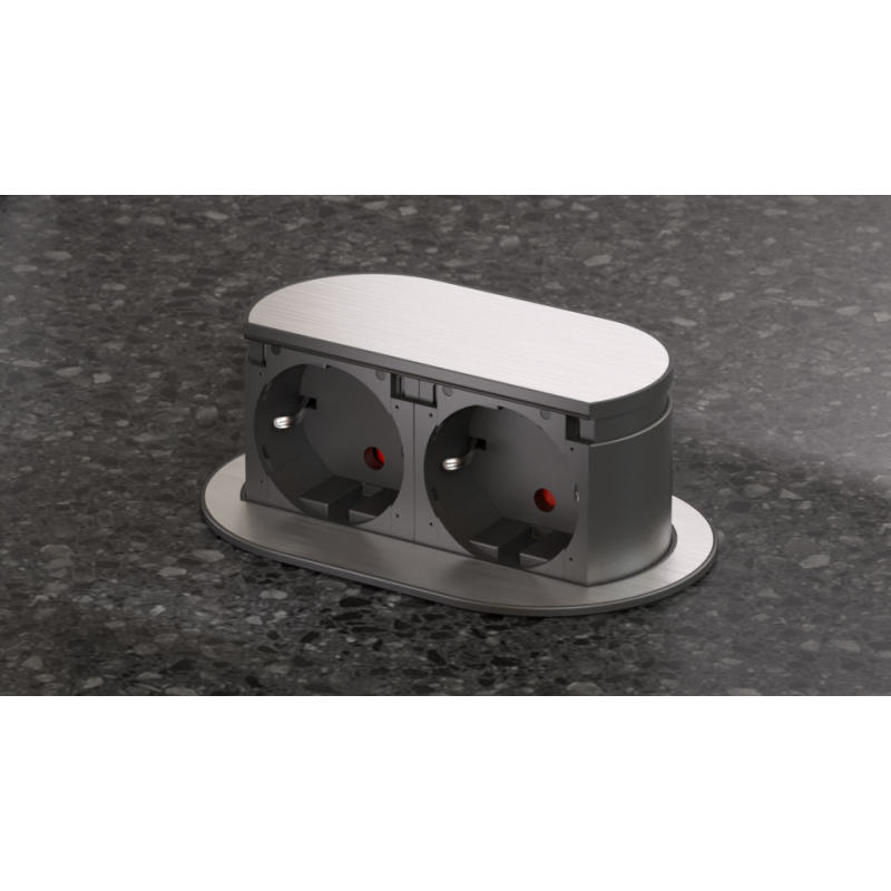 Ausziehbare Doppelsteckdose PICCOLINO SCHUCO 2x 230V / Edelstahl