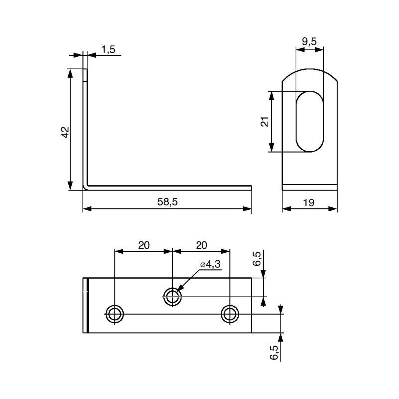 Verbindungswinkel 60 x 40 mm / Weißes Zink