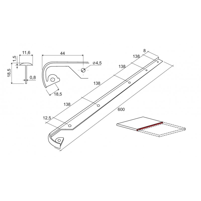 Verbindungsleiste durchgehend für Arbeitsplatte 28mm Edelstahl